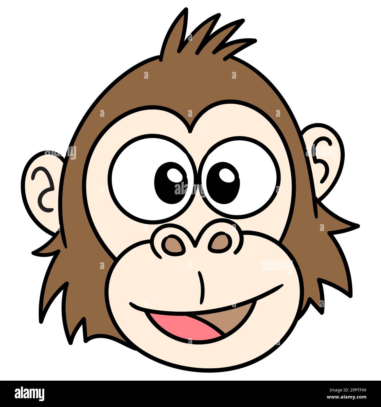 Happy smiling monkey head emoticon, doodle kawaii. doodle icon image ...