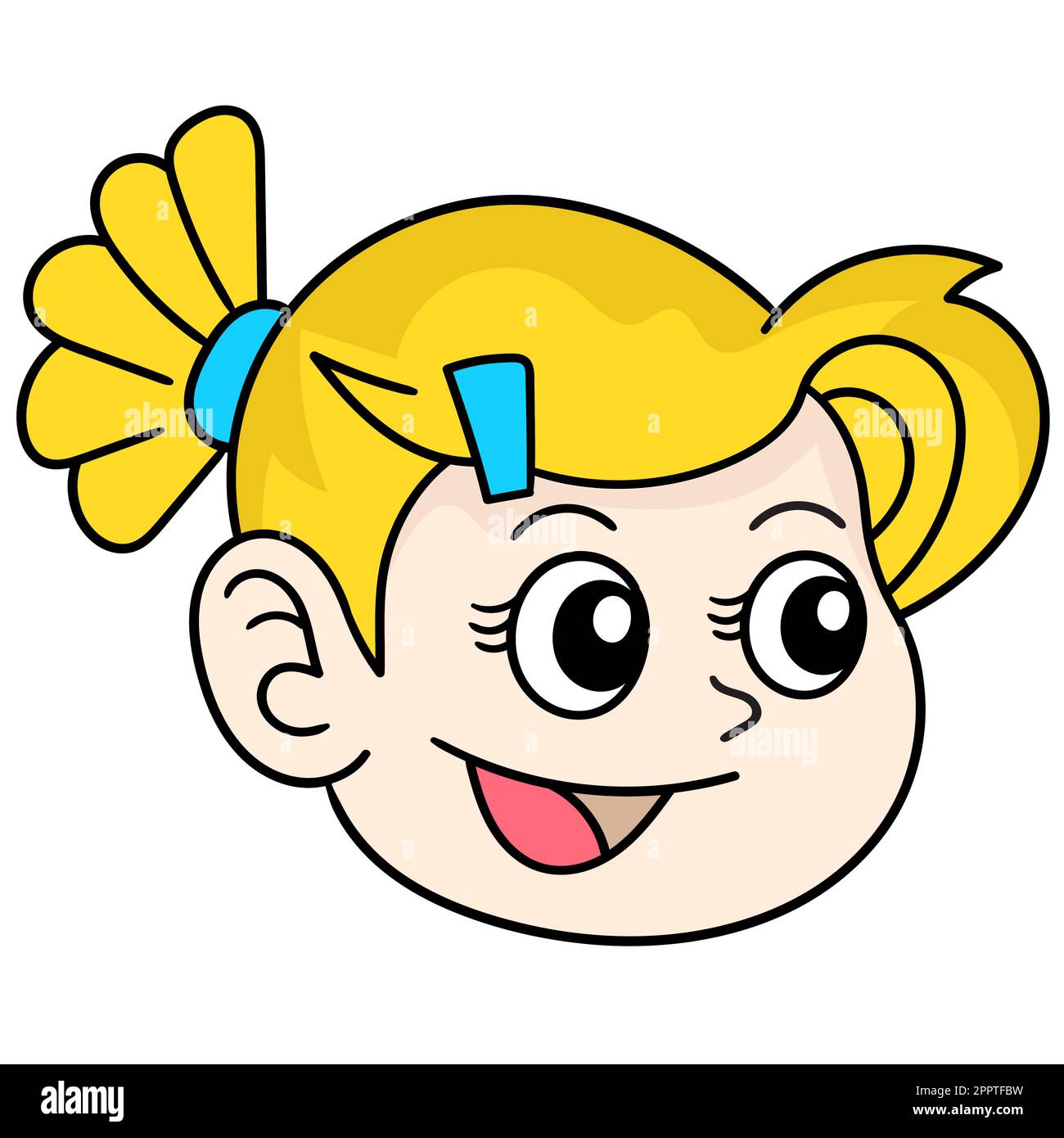 blonde woman emoticon with smiling face expression, doodle kawaii ...