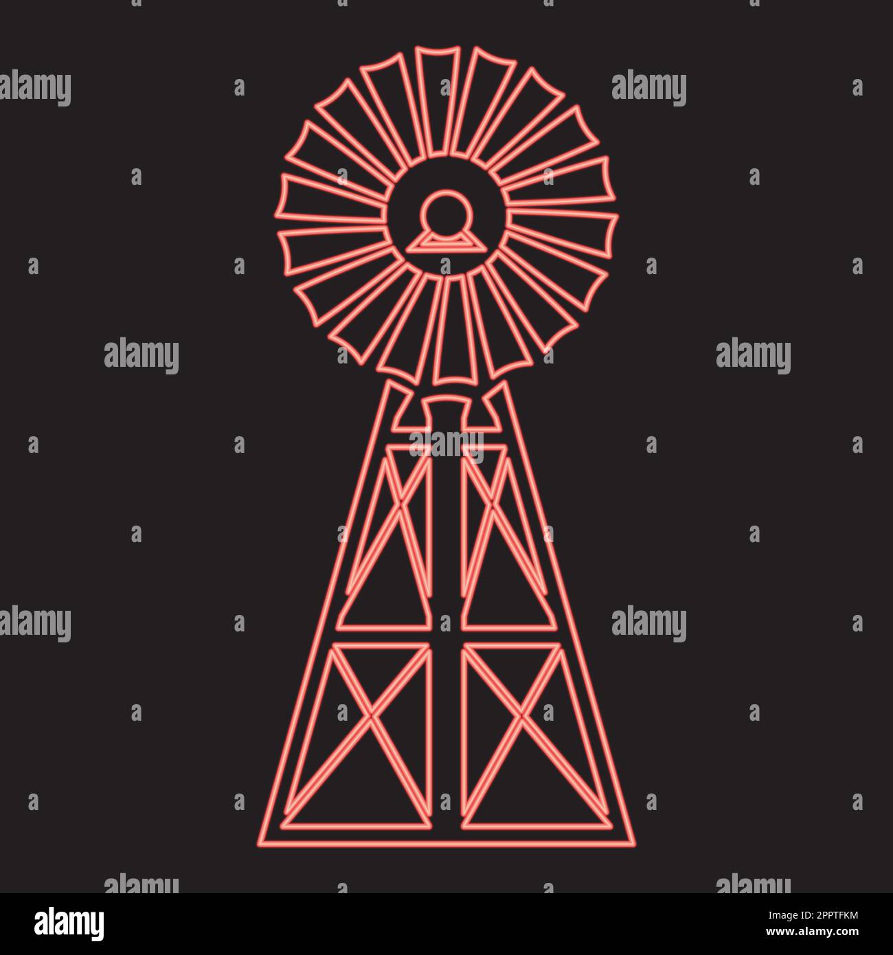 Neon wind turbine windmill classic american red color vector ...