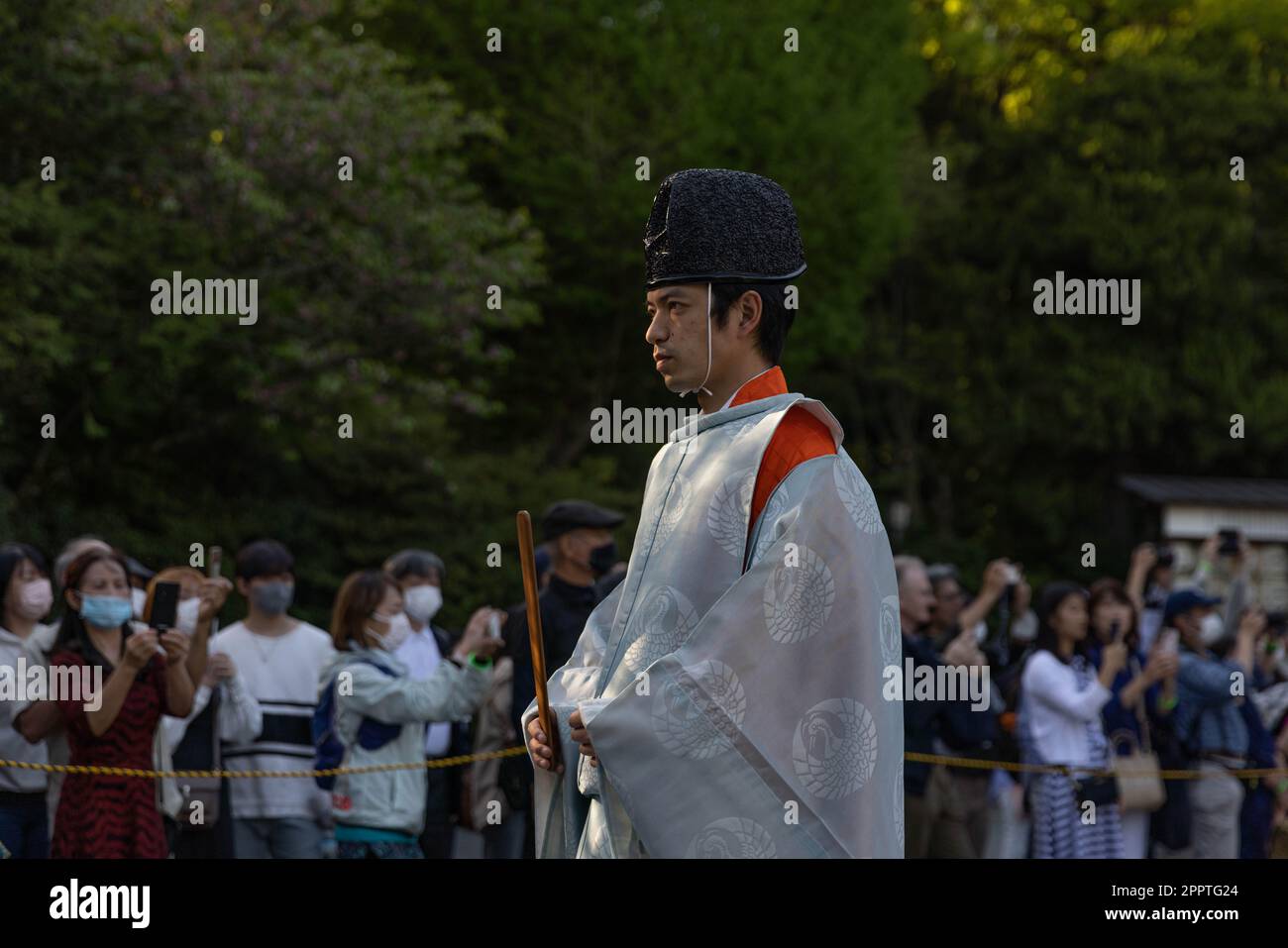 Shinto priest leaves the victory ceremony after Yabusame tournament ...