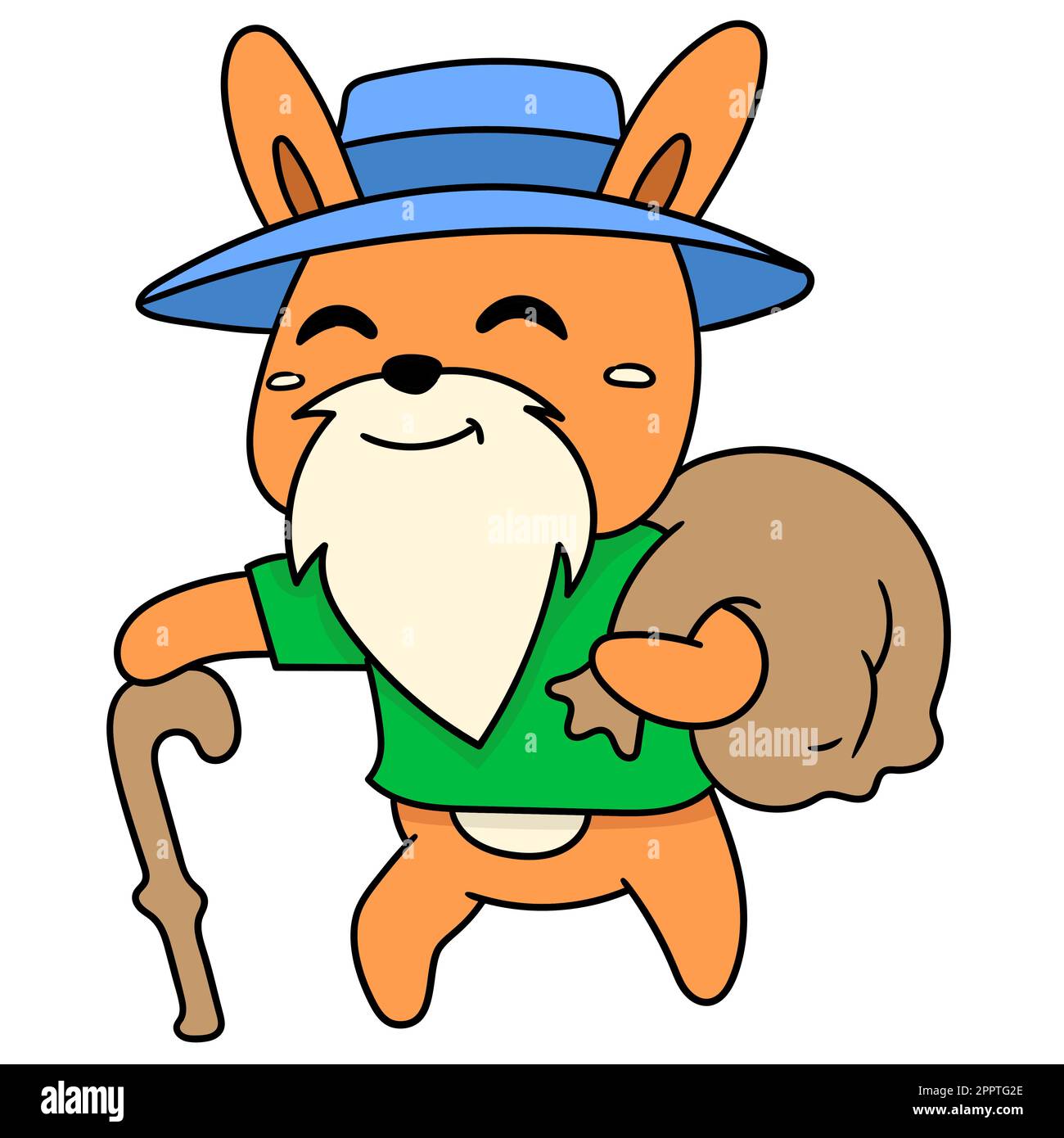 Old man fox with beard walked with sack, doodle icon image Stock Vector ...
