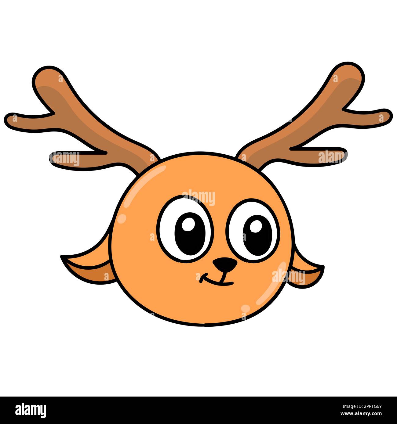 horned fawn head emoticon with cute smiling face, doodle icon image ...