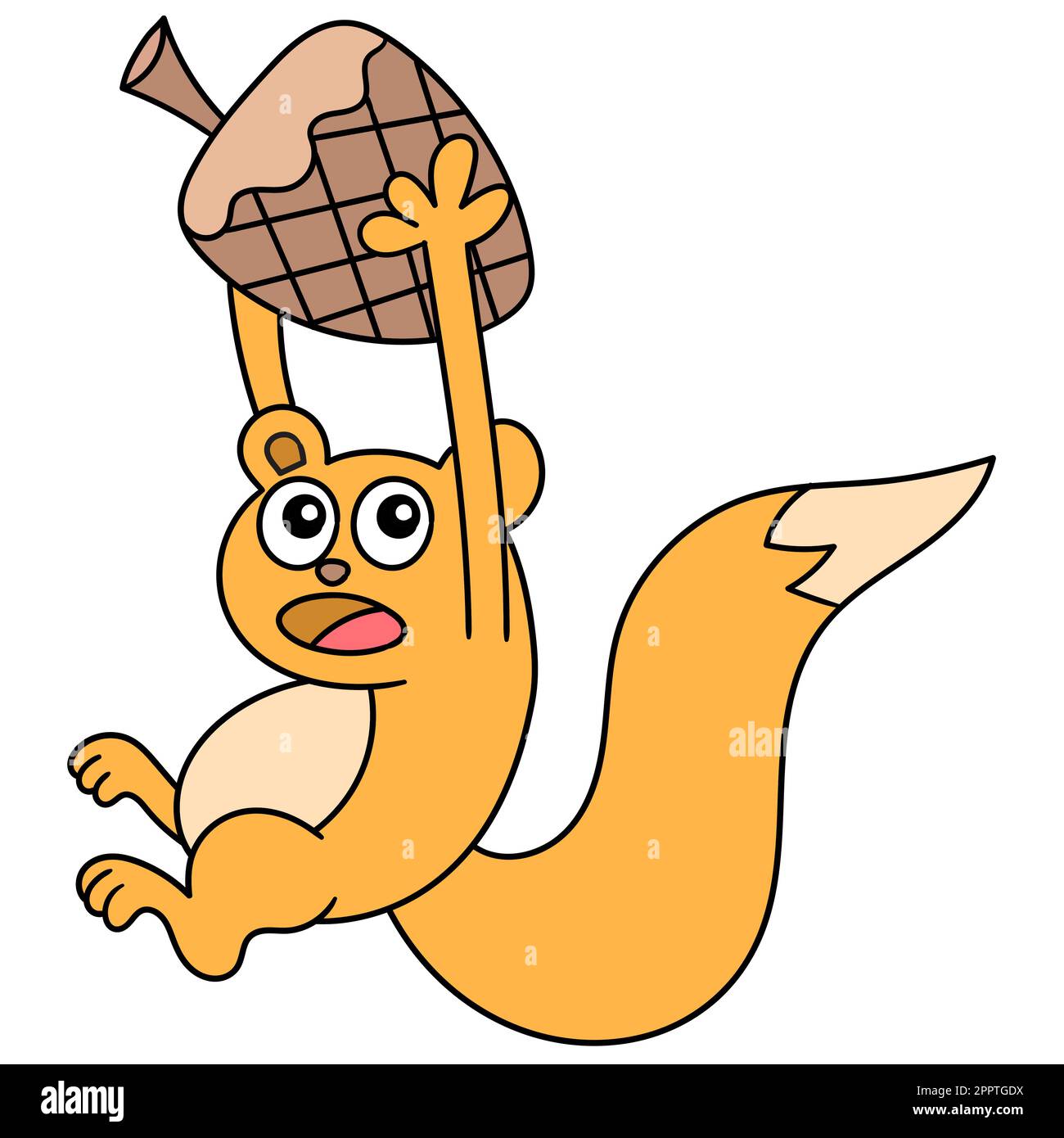 cartoon cute squirrel carrying walnuts, doodle kawaii. doodle icon ...