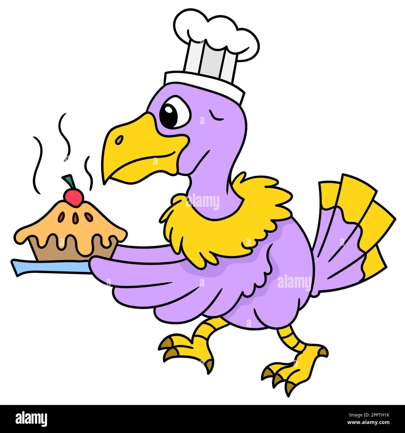 The chef crow serves pie food, doodle icon image kawaii Stock Vector ...