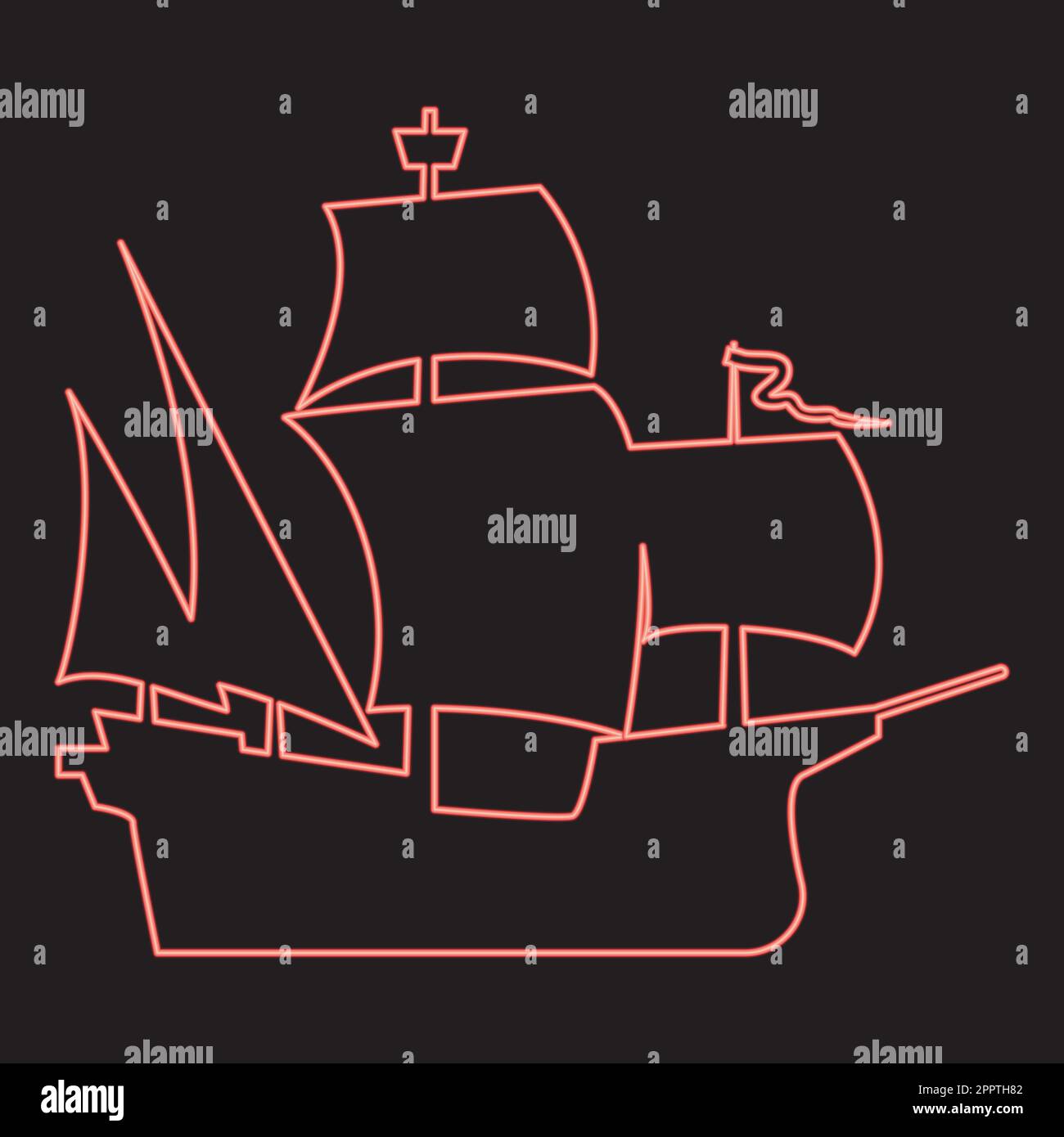 Neon medieval ship red color vector illustration image flat style Stock ...