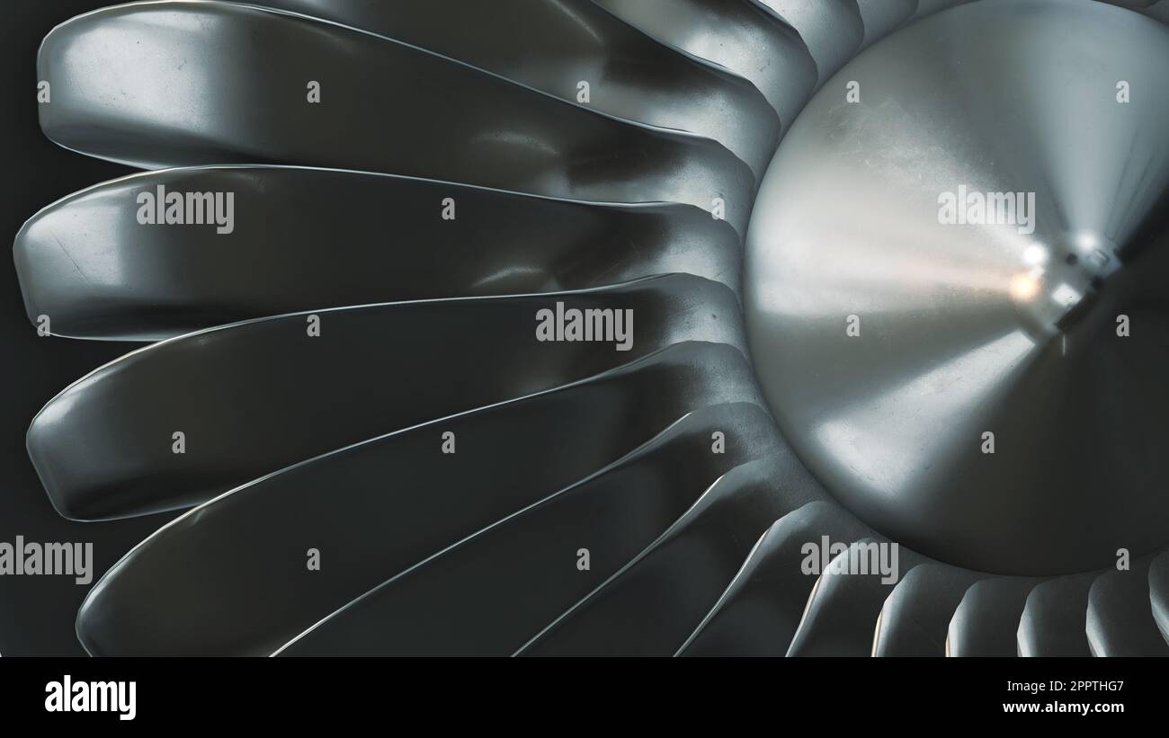 3D Rendering jet engine, close-up view jet engine blades. Closeup shot ...