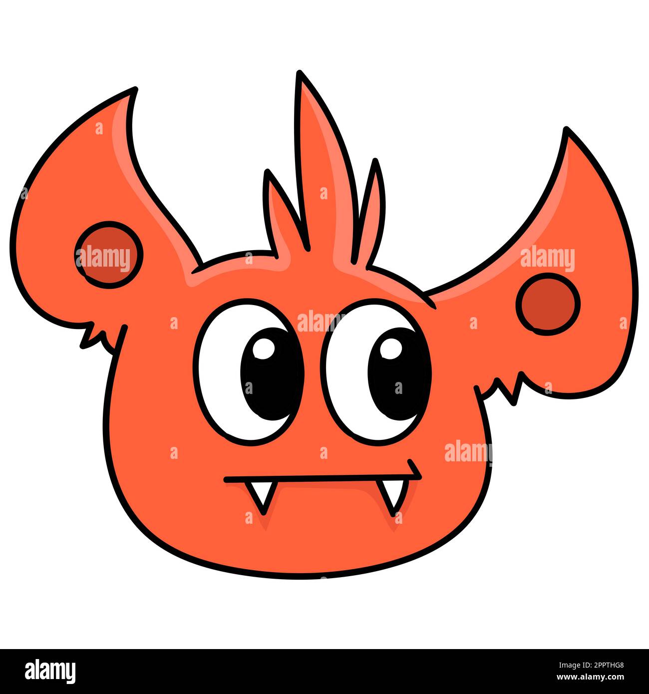 orange cat head emoticon with sharp and cute fangs, doodle icon image ...