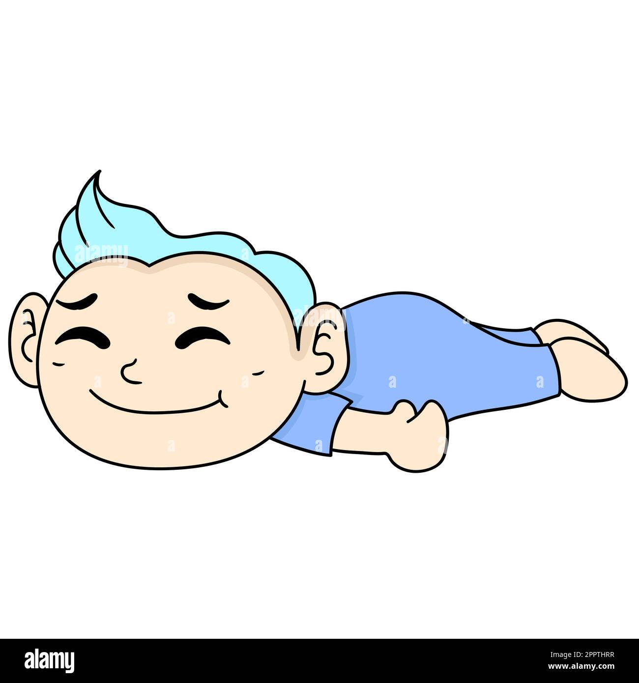 sticker cartoon boy lying lazy, doodle icon image Stock Vector Image ...