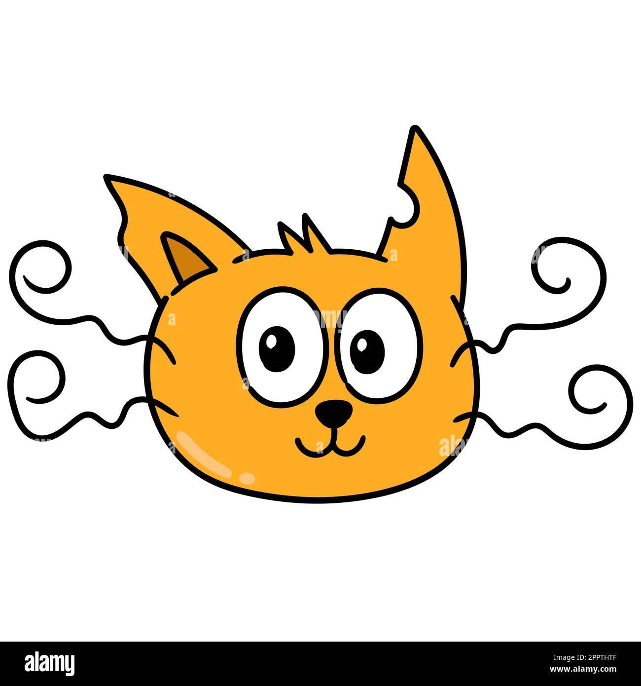shabby cat head emoticon with a happy smiling expression, doodle icon ...