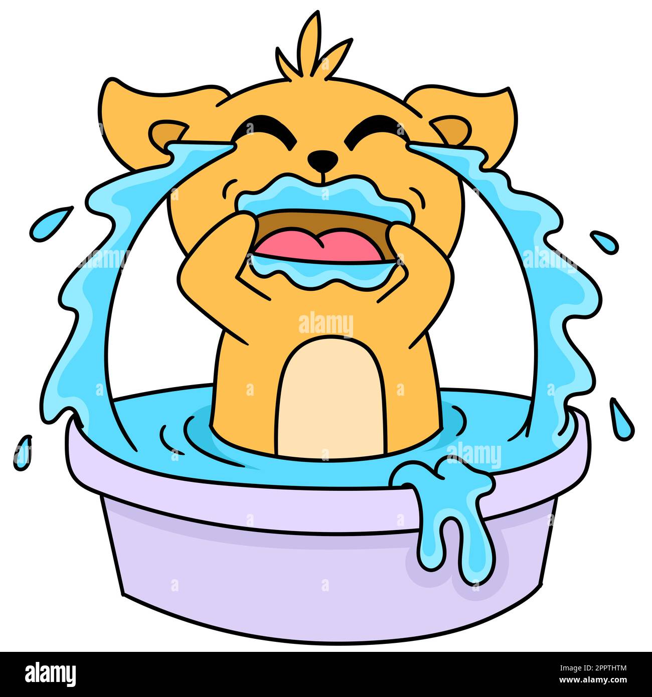 cartoon stickers of a cat is very sad crying to fill the tub, doodle ...