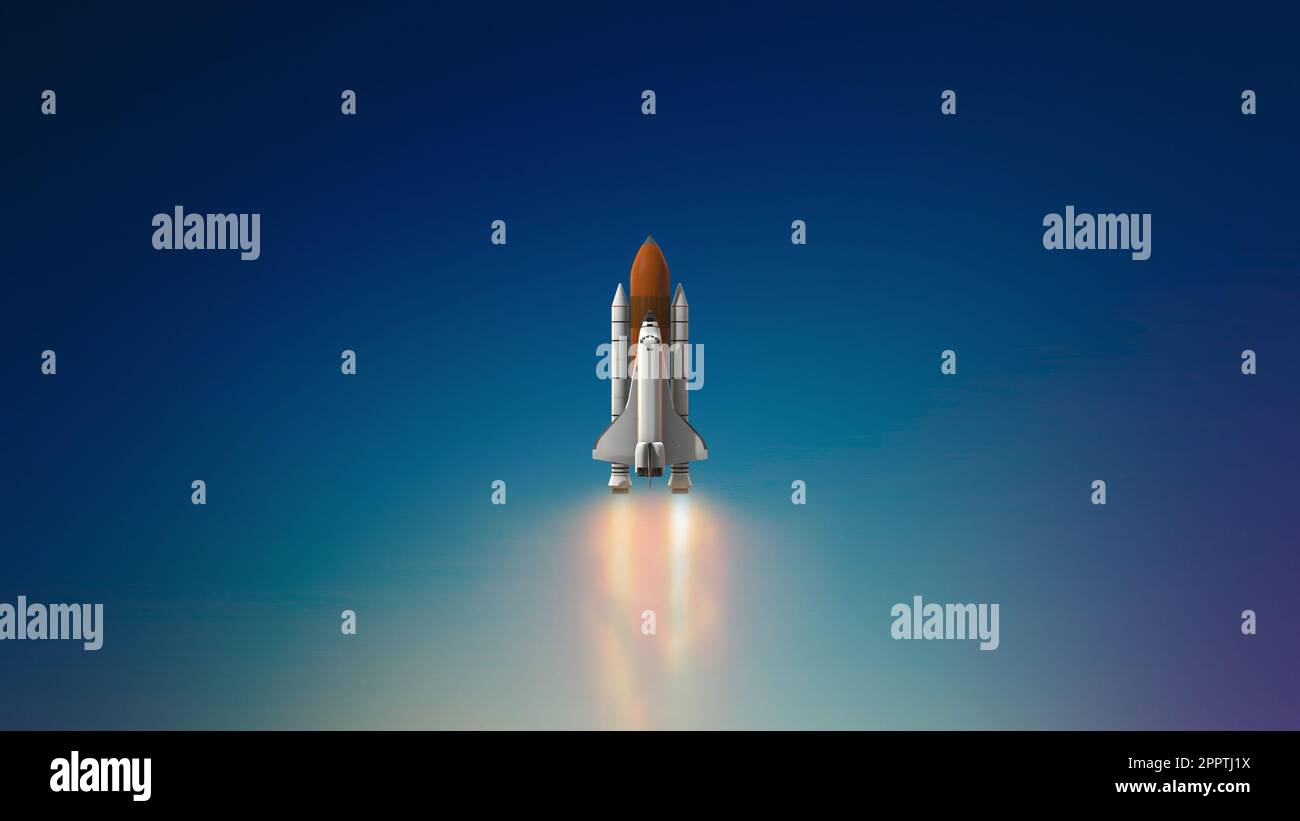 Commercial space rocket launch into space with exhaust flames Stock ...