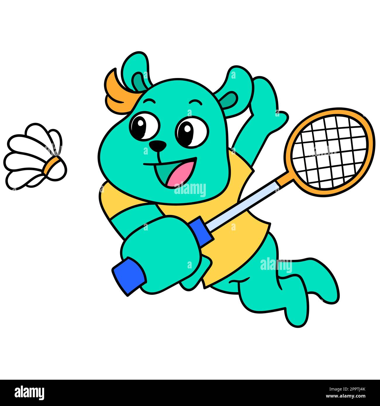 cartoon of a badminton player about to hit the shuttlecock, doodle icon ...