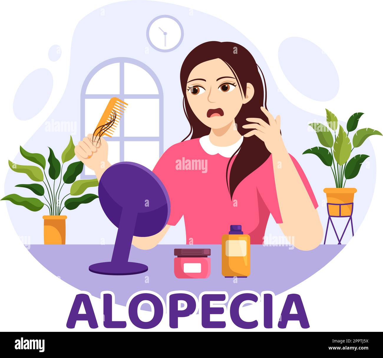 Alopecia Illustration with Hair Loss Autoimmune Medical Disease and ...