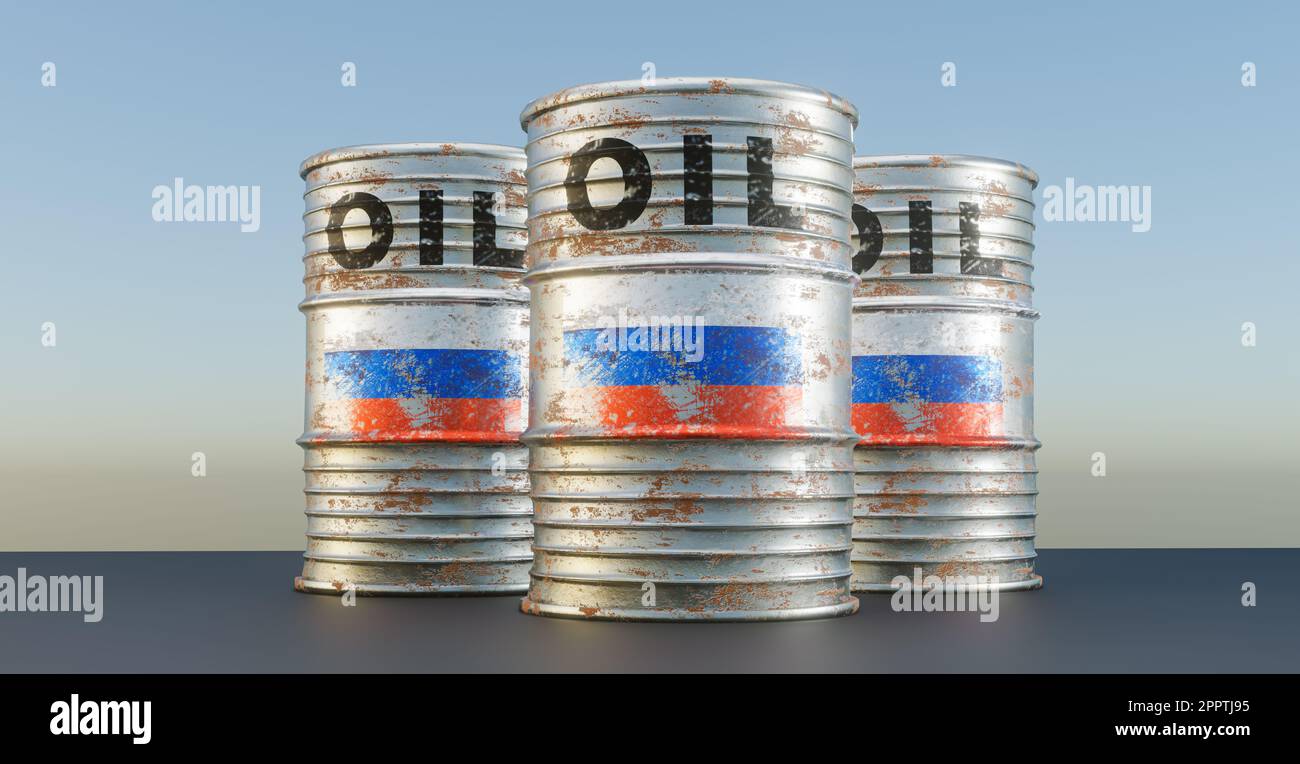 Russian oil, oil barrel background, Russia flag on barrel, sanctions on ...