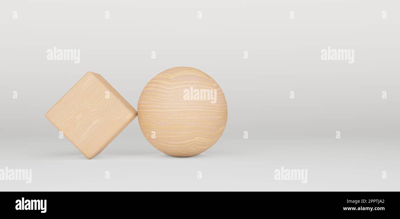Wooden Cube and Sphere, empty Sphere and Cube turns. copy space. 3D ...