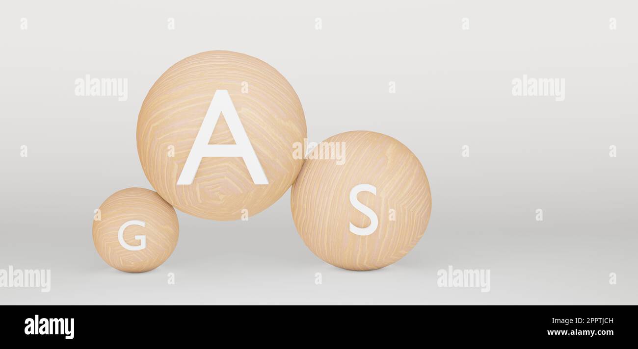 Wooden sphere Gas, sphere with text Gas. 3D work and 3D image Stock ...