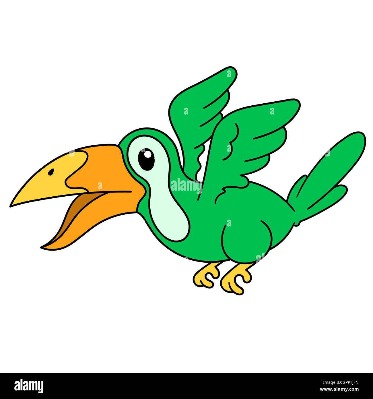 The cuckoo bird flies with a happy face, doodle kawaii. doodle icon ...