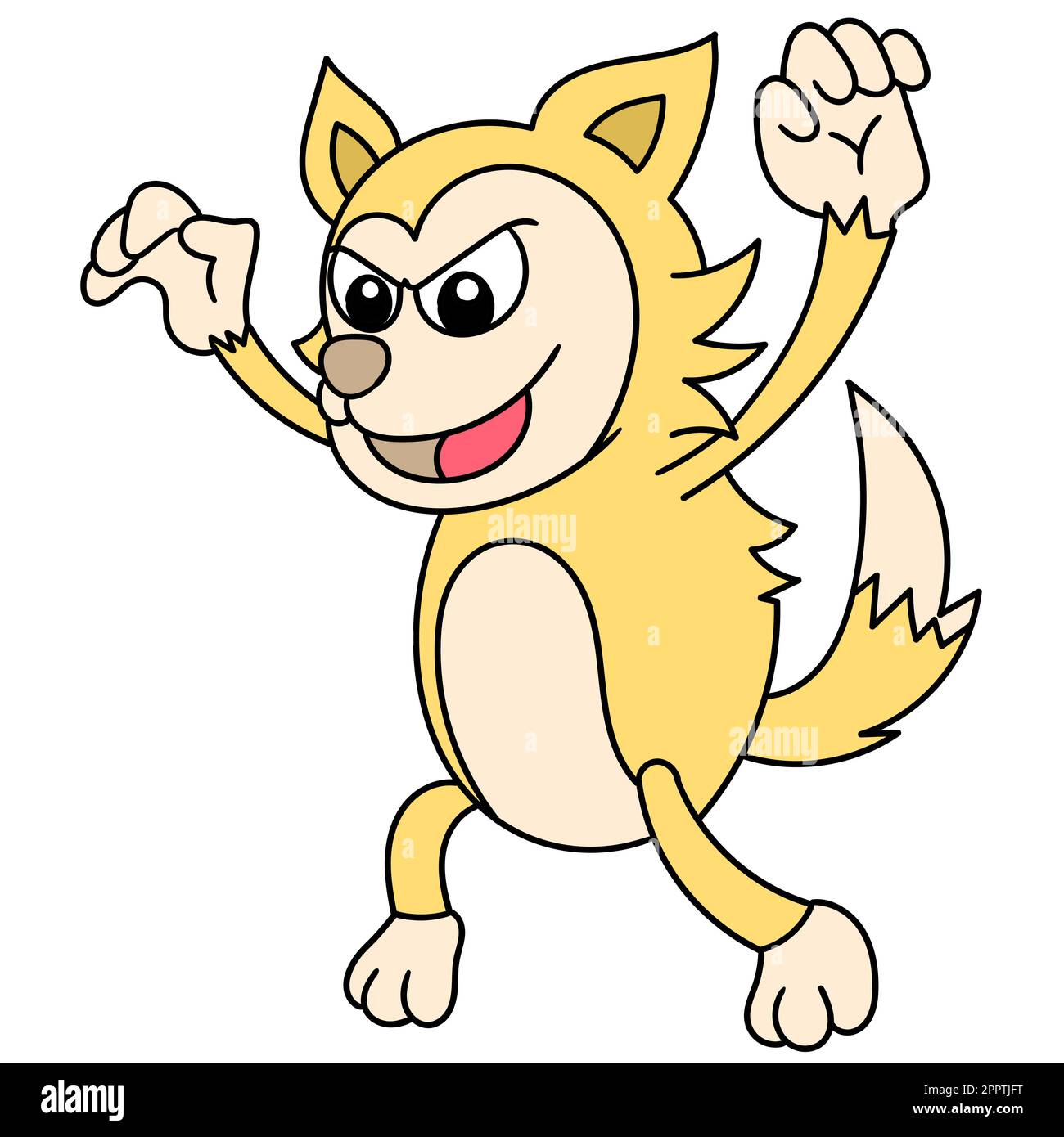 a scary yellow wolf, doodle kawaii. doodle icon image Stock Vector ...