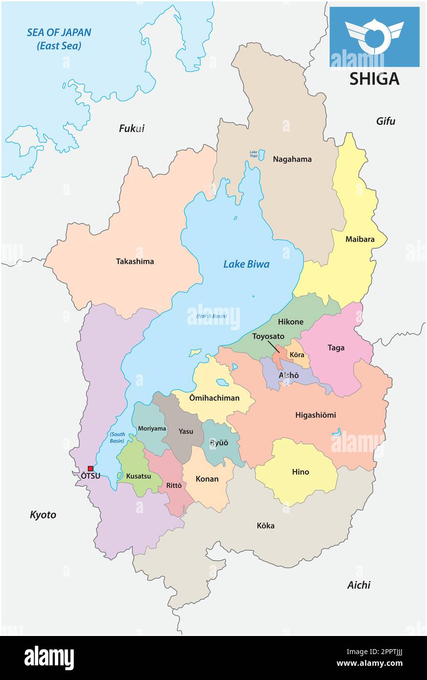 administrative vector map of Shiga Prefecture, Kinki, Japan Stock ...