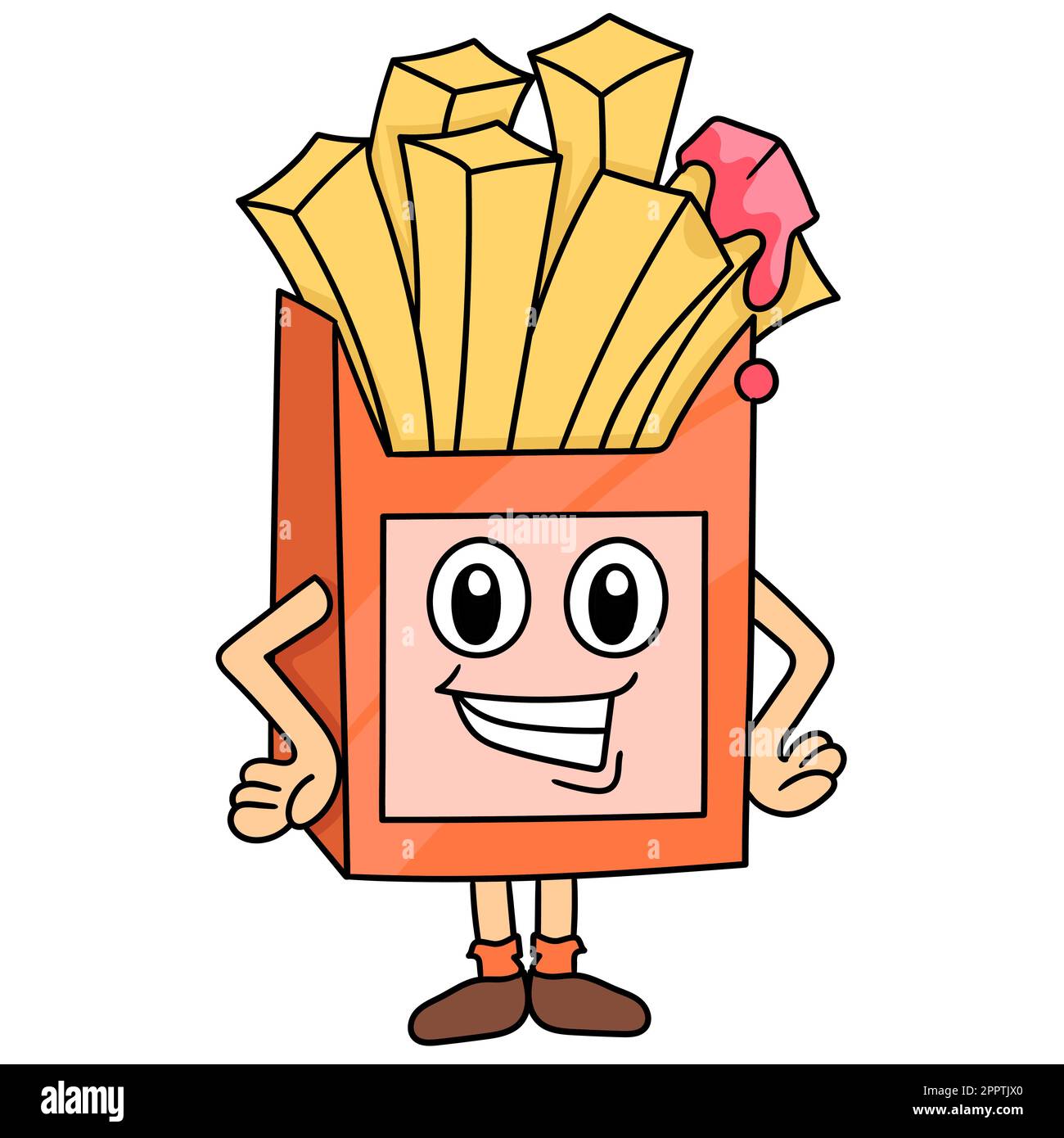a box of french fries with a smiling cartoon face, doodle icon image ...