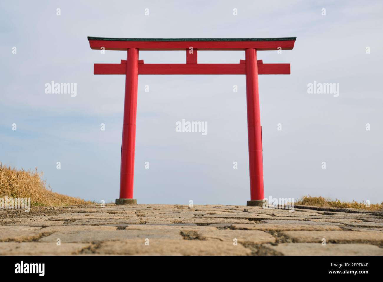 Torii view from Hakone Mototsumiya Shrine on top of mount Komagadake ...