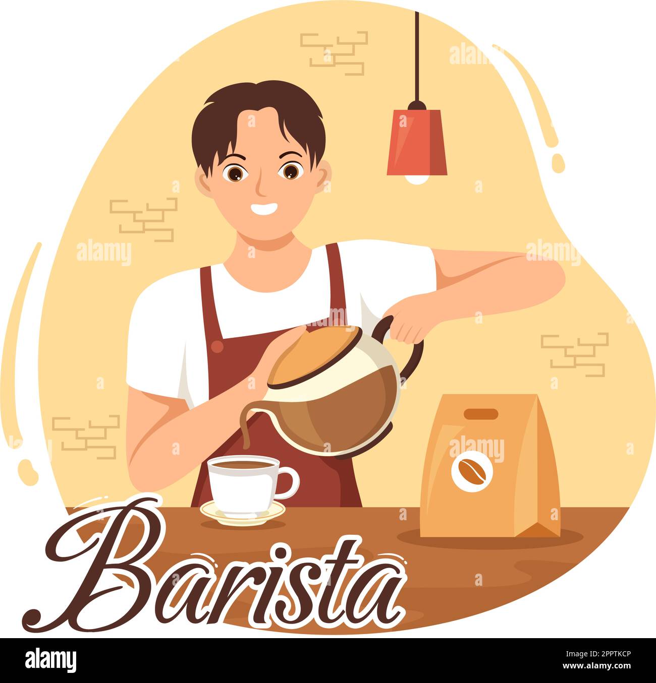 Barista Illustration With Wearing Standing Apron Making Coffee for ...