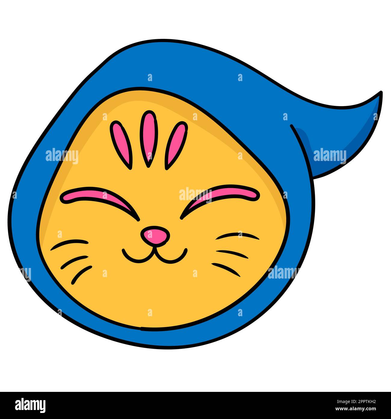 cat head emoticon wearing a hoodie with a smiling face, doodle icon ...