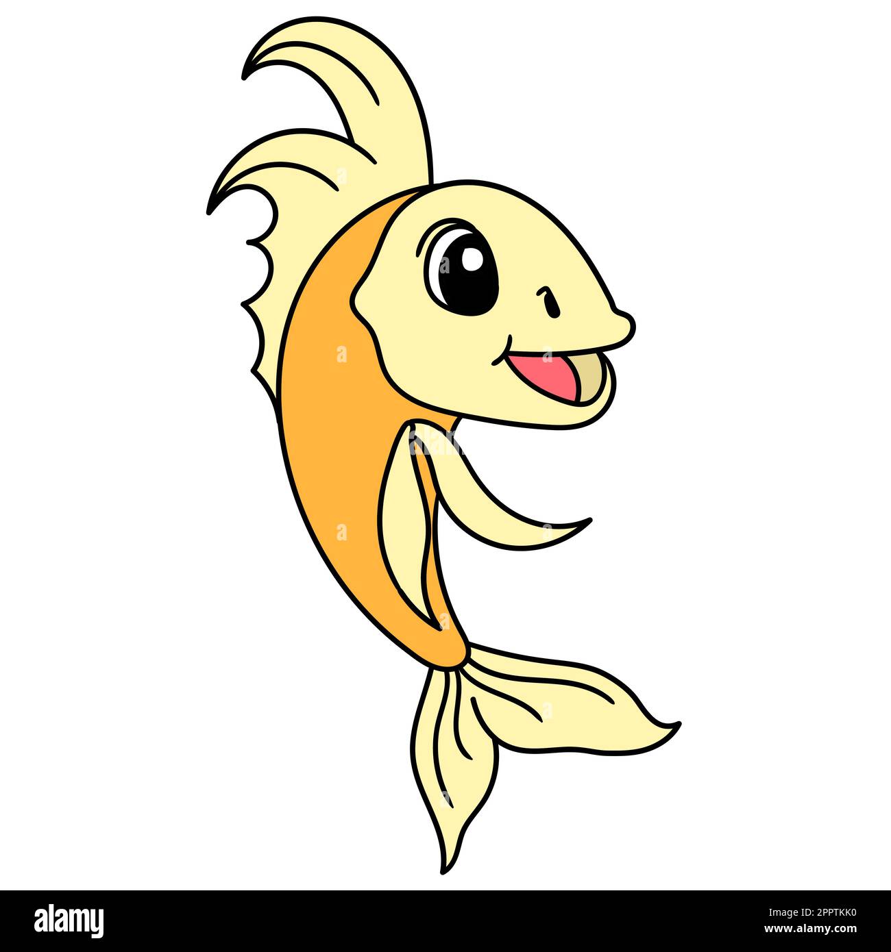 goldfish swimming with a happy smiling face, doodle icon image Stock ...