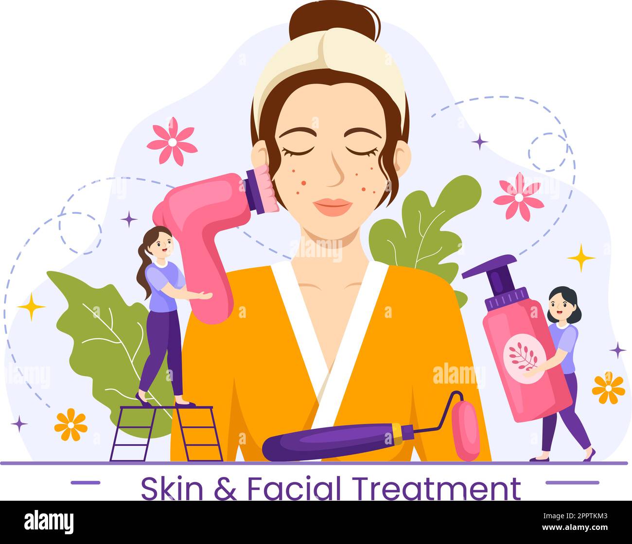 Facial and Skin Treatment Illustration with Women Skin Care, Anti Age ...