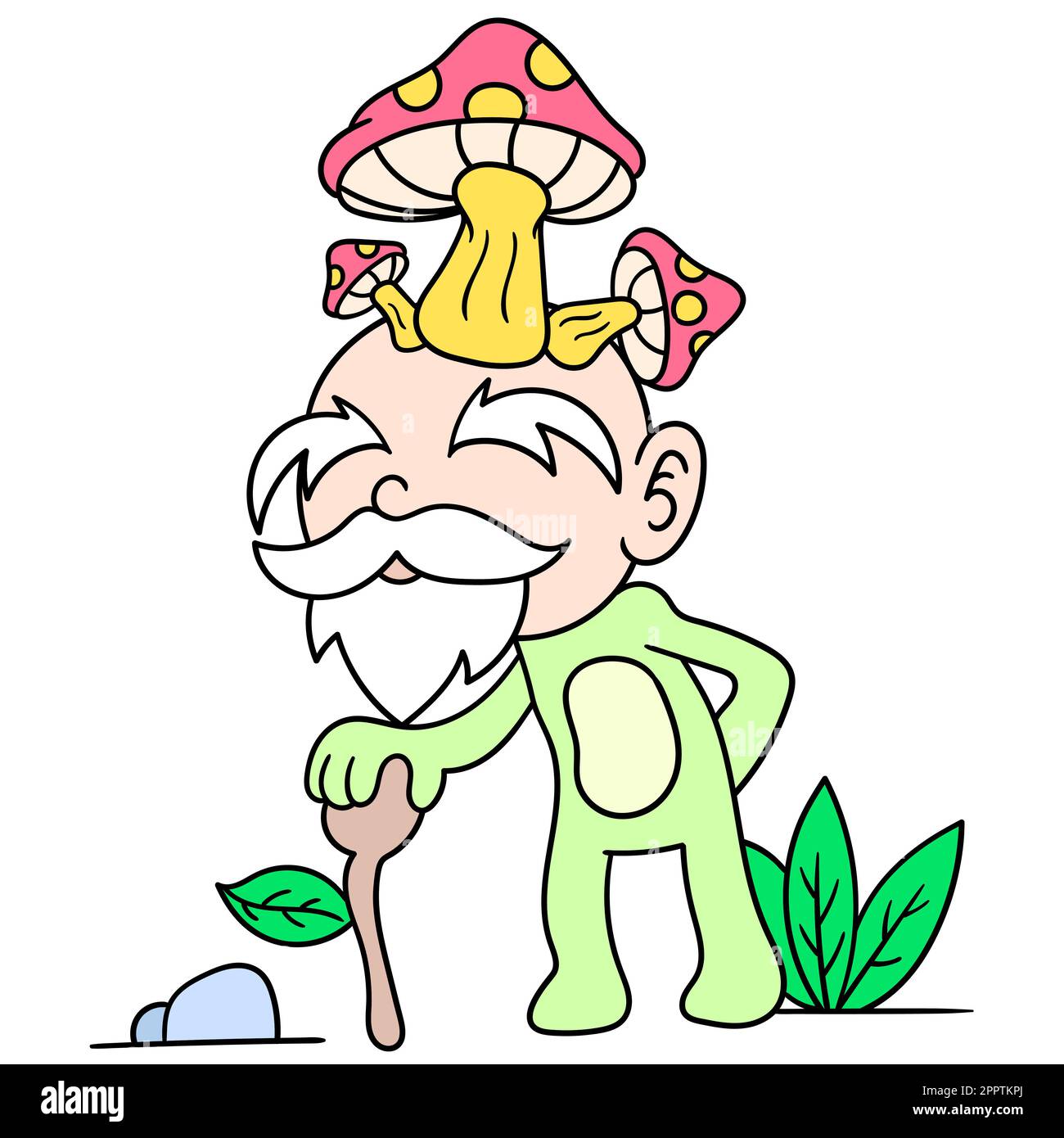 The mushroom headed dwarf grandpa walked over with a friendly face ...
