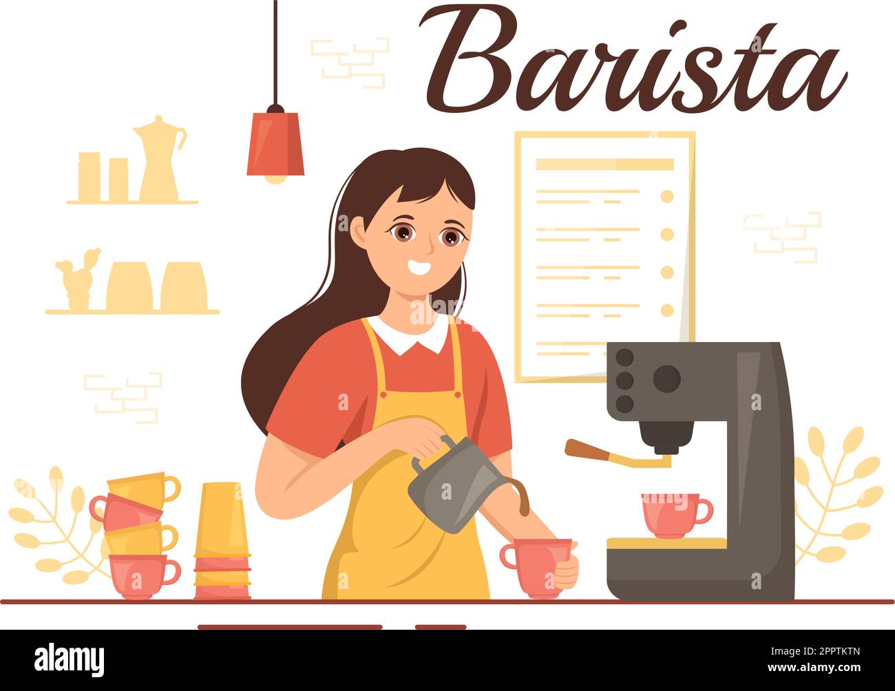 Barista Illustration With Wearing Standing Apron Making Coffee for ...