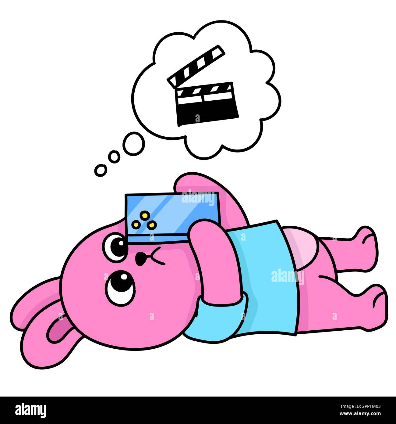 a rabbit watching a movie from a smartphone while lying on the floor ...