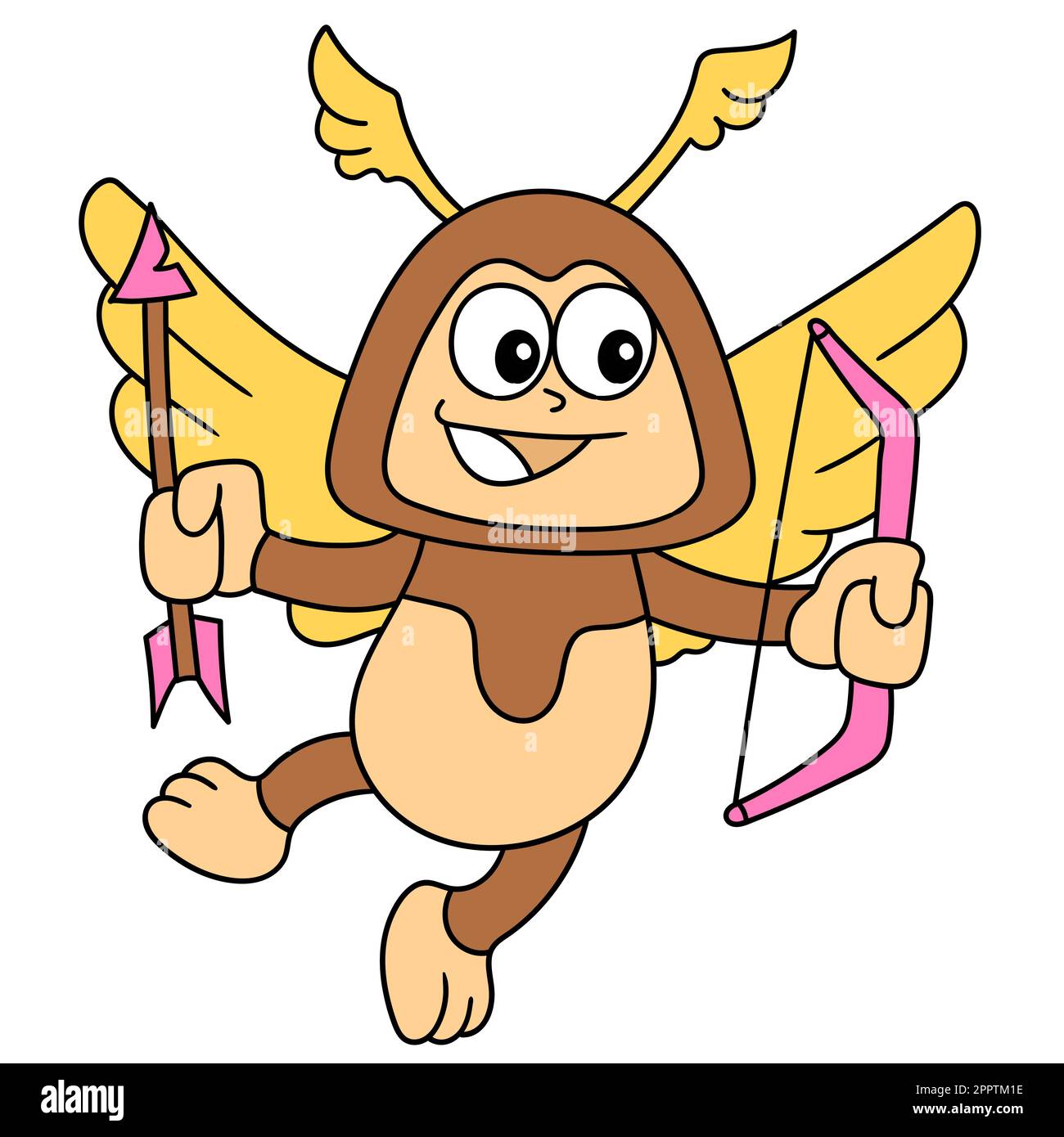 flying love angel cartoon stickers carrying romance arrows, doodle icon ...