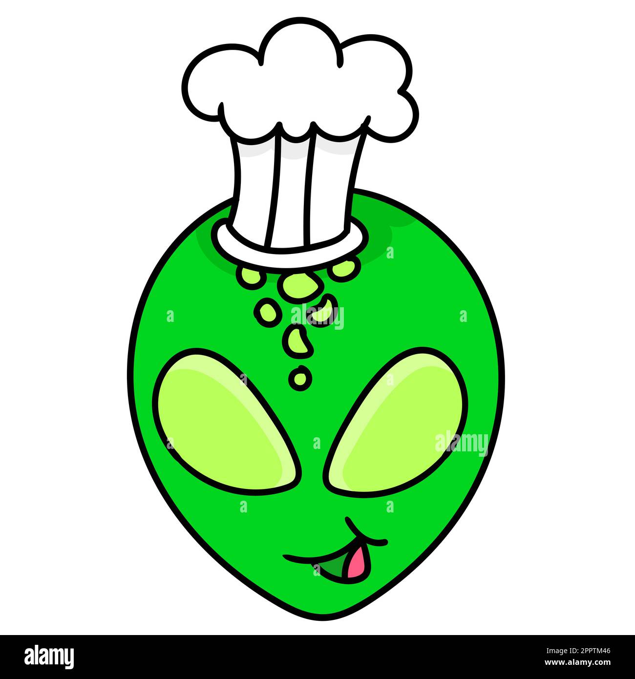 alien head emoticon wearing a green chef hat, doodle icon image kawaii ...