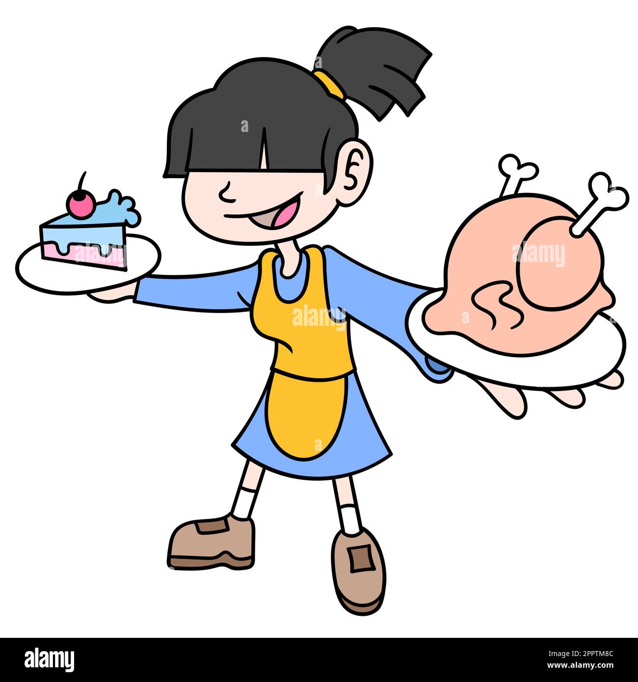 a chef woman showing off her fried chicken and food cakes she cooks ...