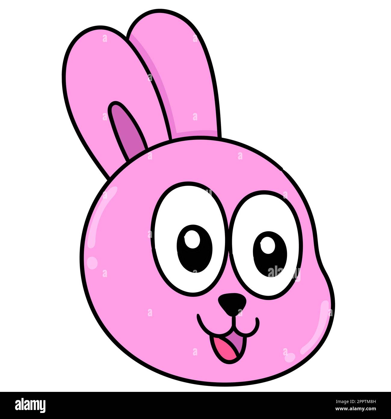 cartoon cute rabbit animal head with pink smile, doodle icon image ...