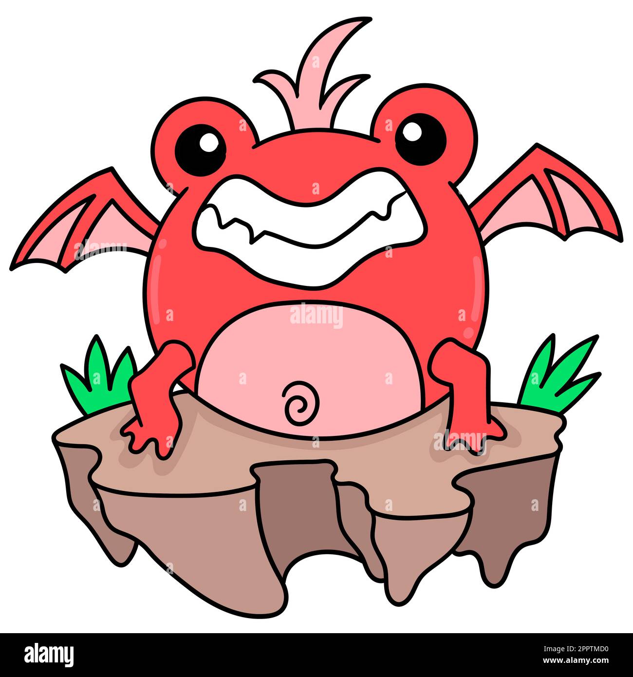 A cute red winged creature with a silly face laughing, doodle icon ...