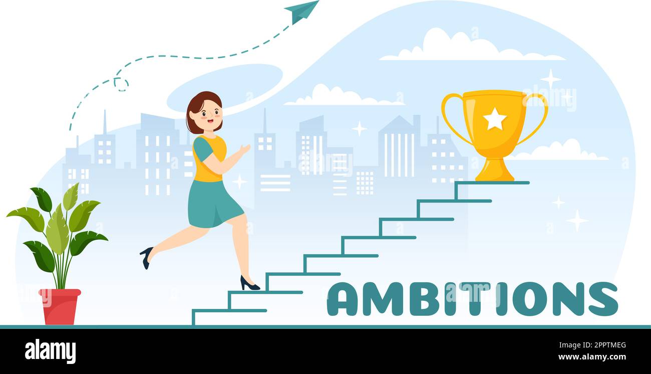 Ambition Illustration with Entrepreneur Climbing the Ladder to Success ...