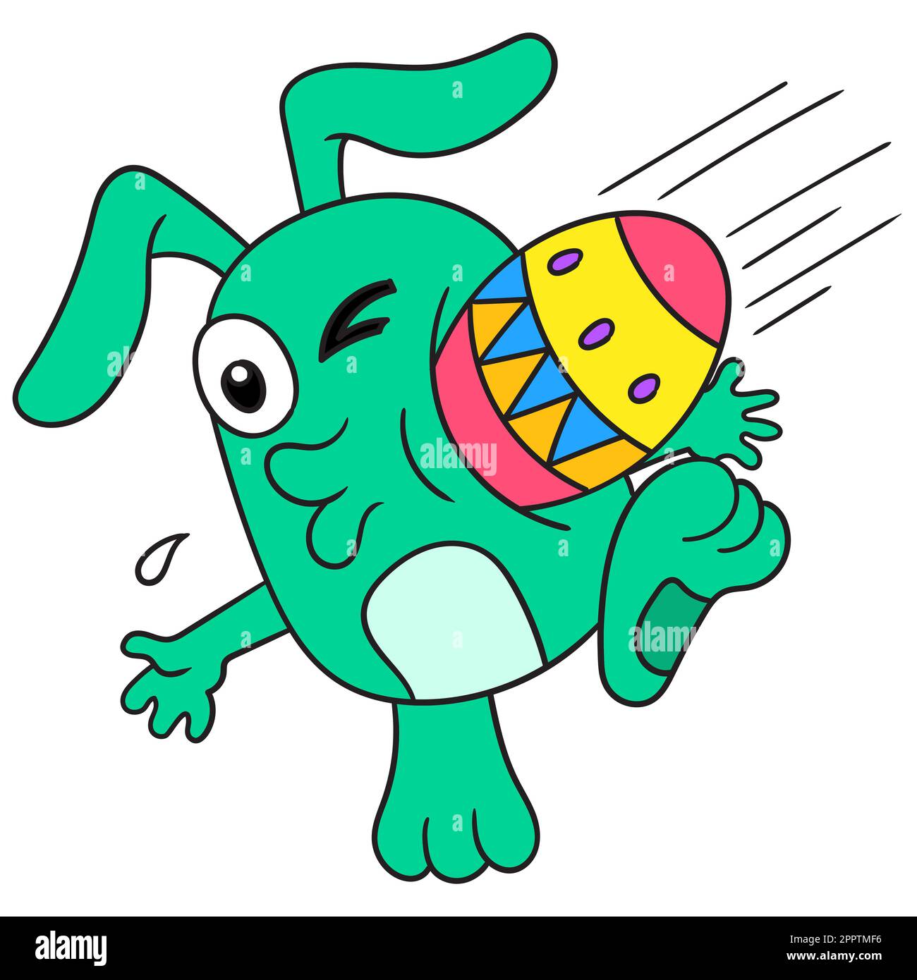 monster get hit by the falling easter egg, doodle icon image kawaii ...