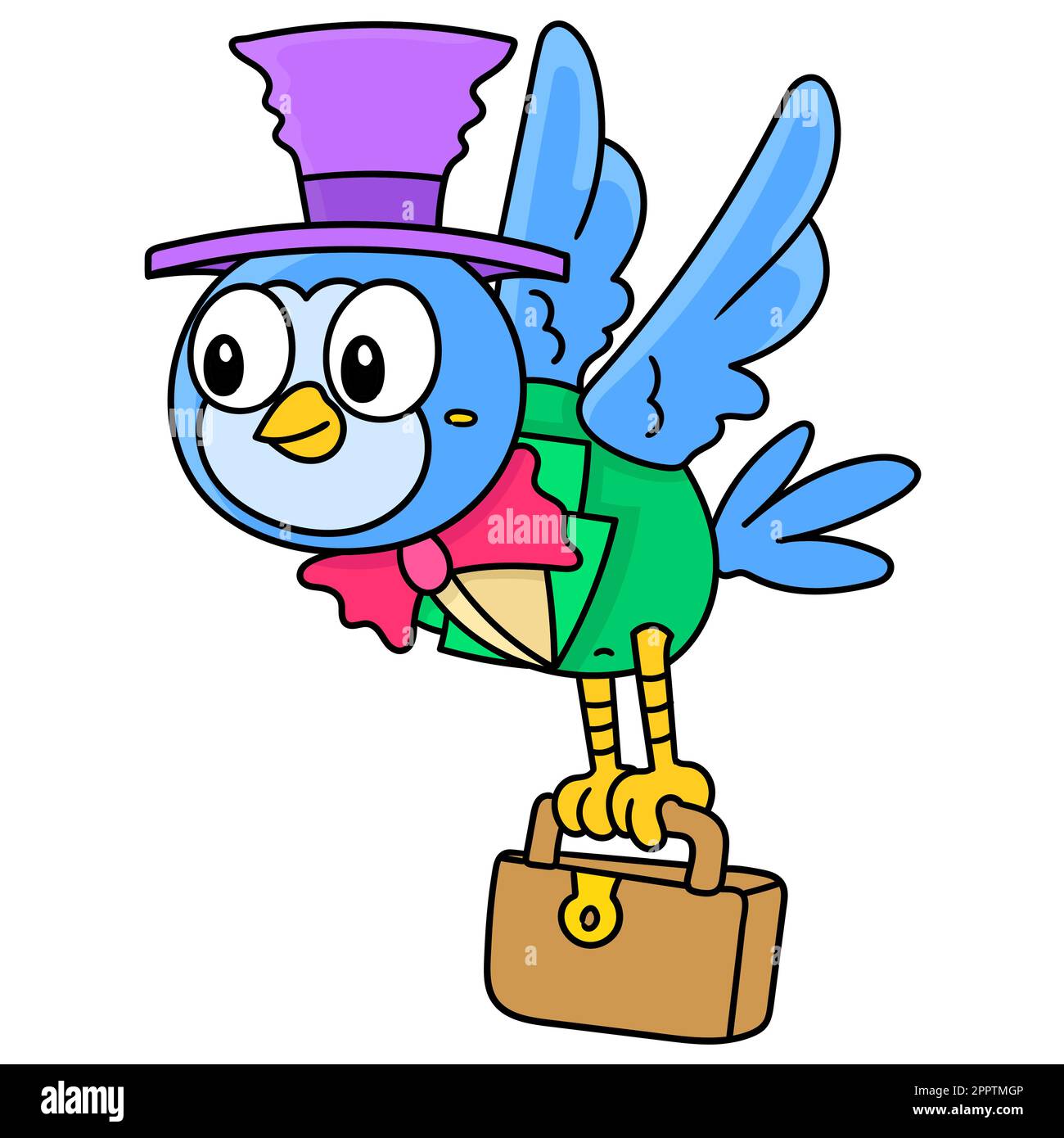 owl with a flying hat carrying a suitcase to work, doodle icon image ...
