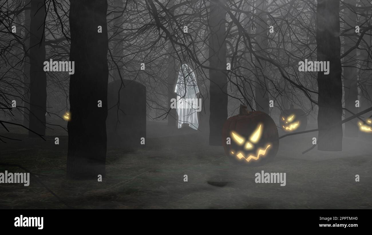 Spooky jungle Halloween Theme with ghost floating in the background ...