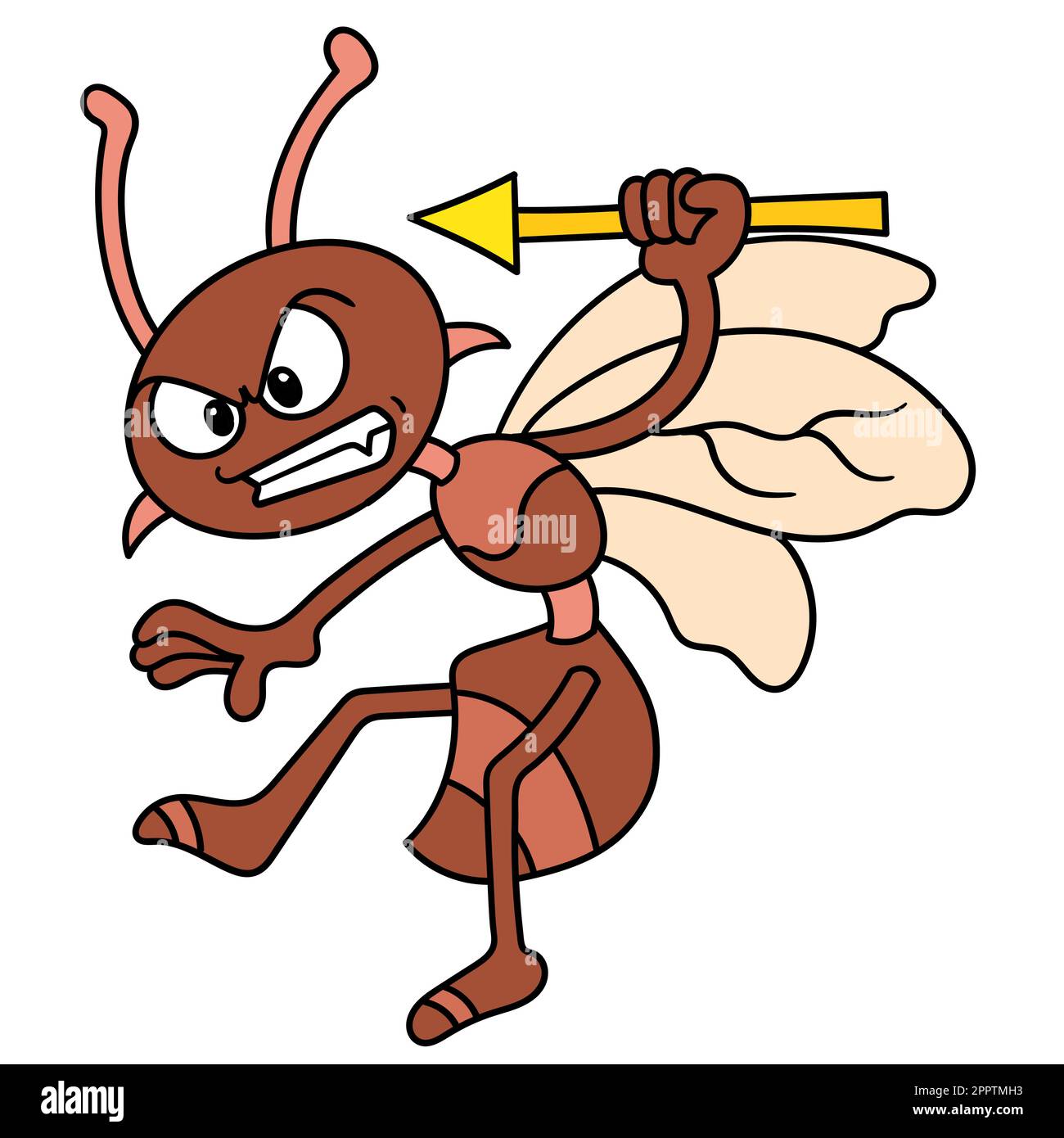 evil bee flying insects with angry faces ready to attack, doodle icon ...