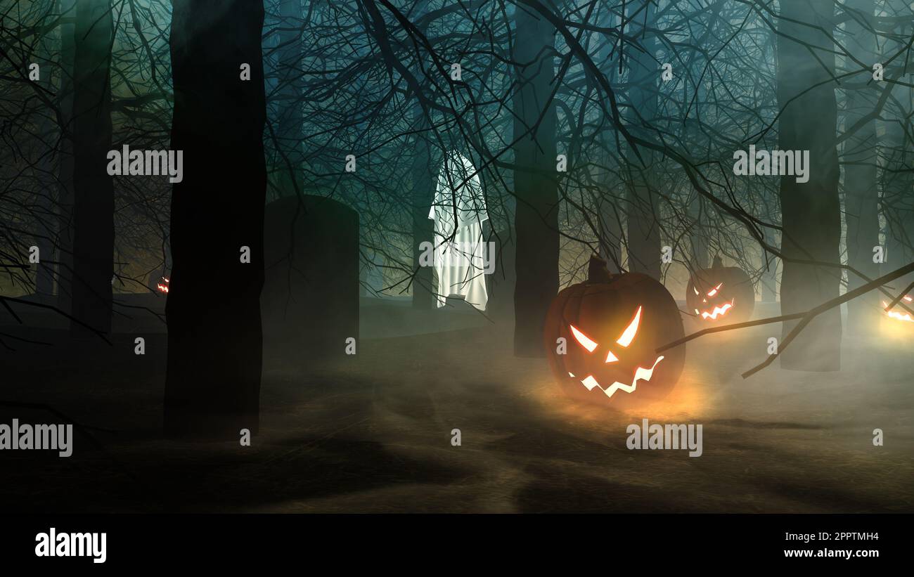 Spooky jungle Halloween Theme with ghost floating in the background ...