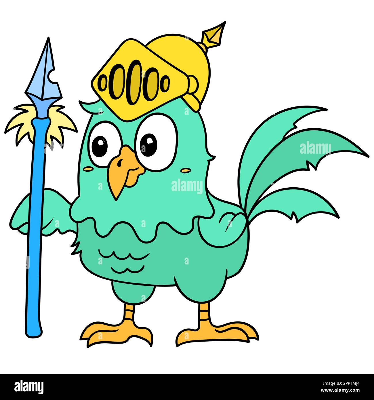 royal guard bird carrying a spear on standby, doodle icon image kawaii ...