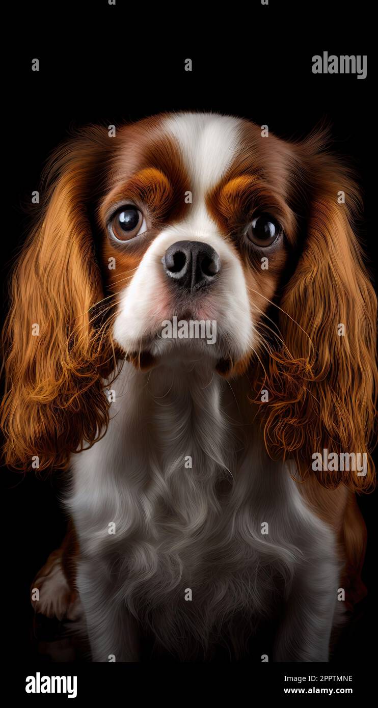 A beautiful black and white print of a purebred canine with long ears ...