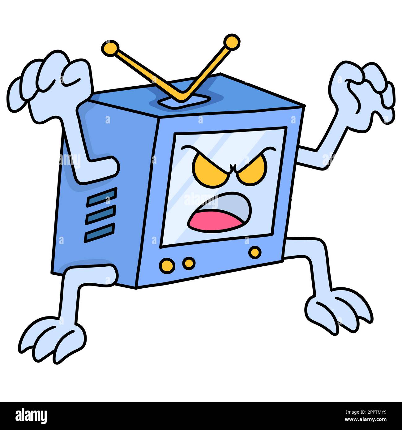 Television monster cartoon with scary face wants to ambush, doodle icon ...