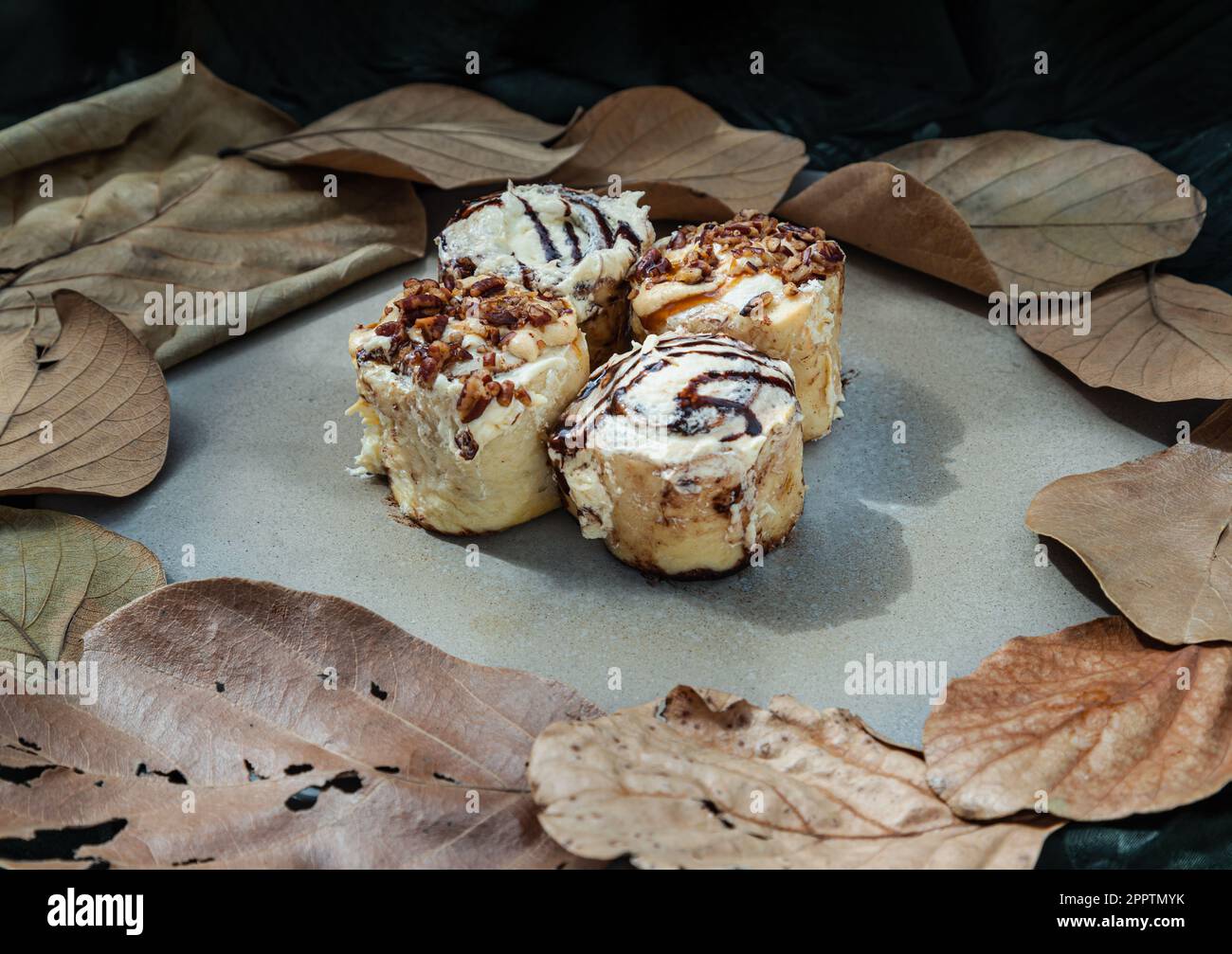 Two Soft Chocolate Buns topped with rich cream cheese frosting and Two ...