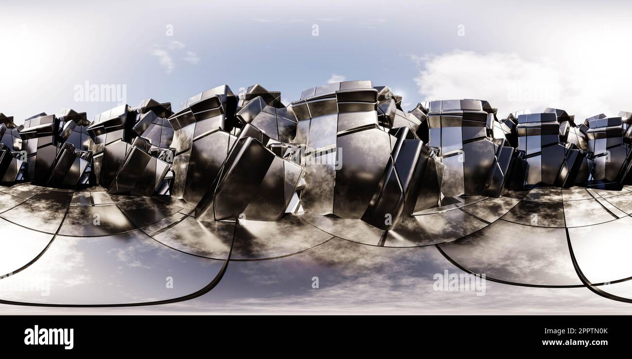 360 degree full panorama environment map of metallic wall of futuristic ...
