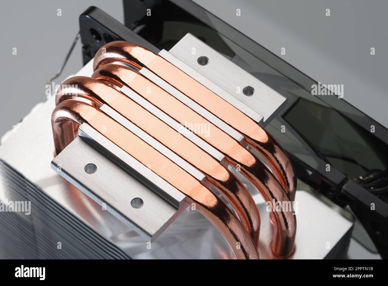 CPU Cooler copper heat pipes close-up macro shot Stock Photo - Alamy