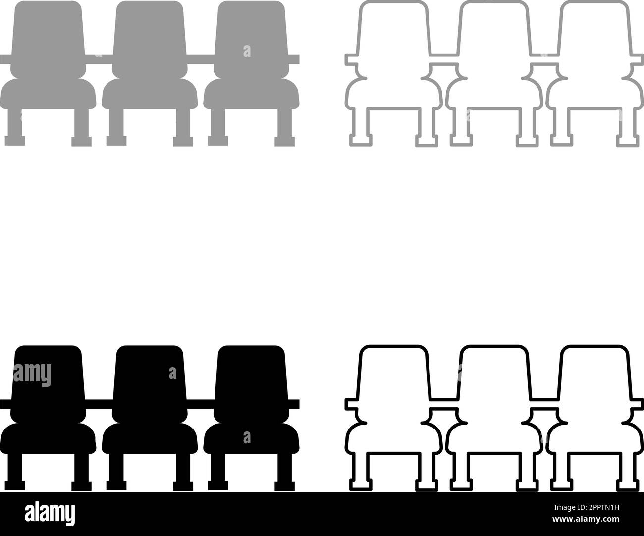 Cinema chair Chairs three set icon grey black color vector illustration ...